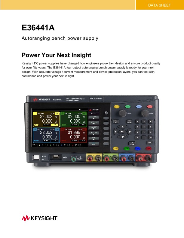 E36441A Autoranging Bench Power Supply PDF Asset Page | Keysight